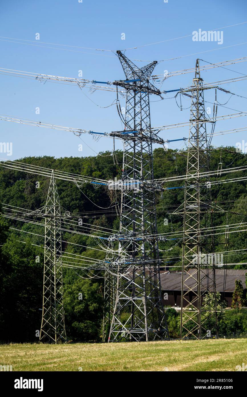 high-voltage pylons in Herdecke with 380-kilovolt line with pylons up ...