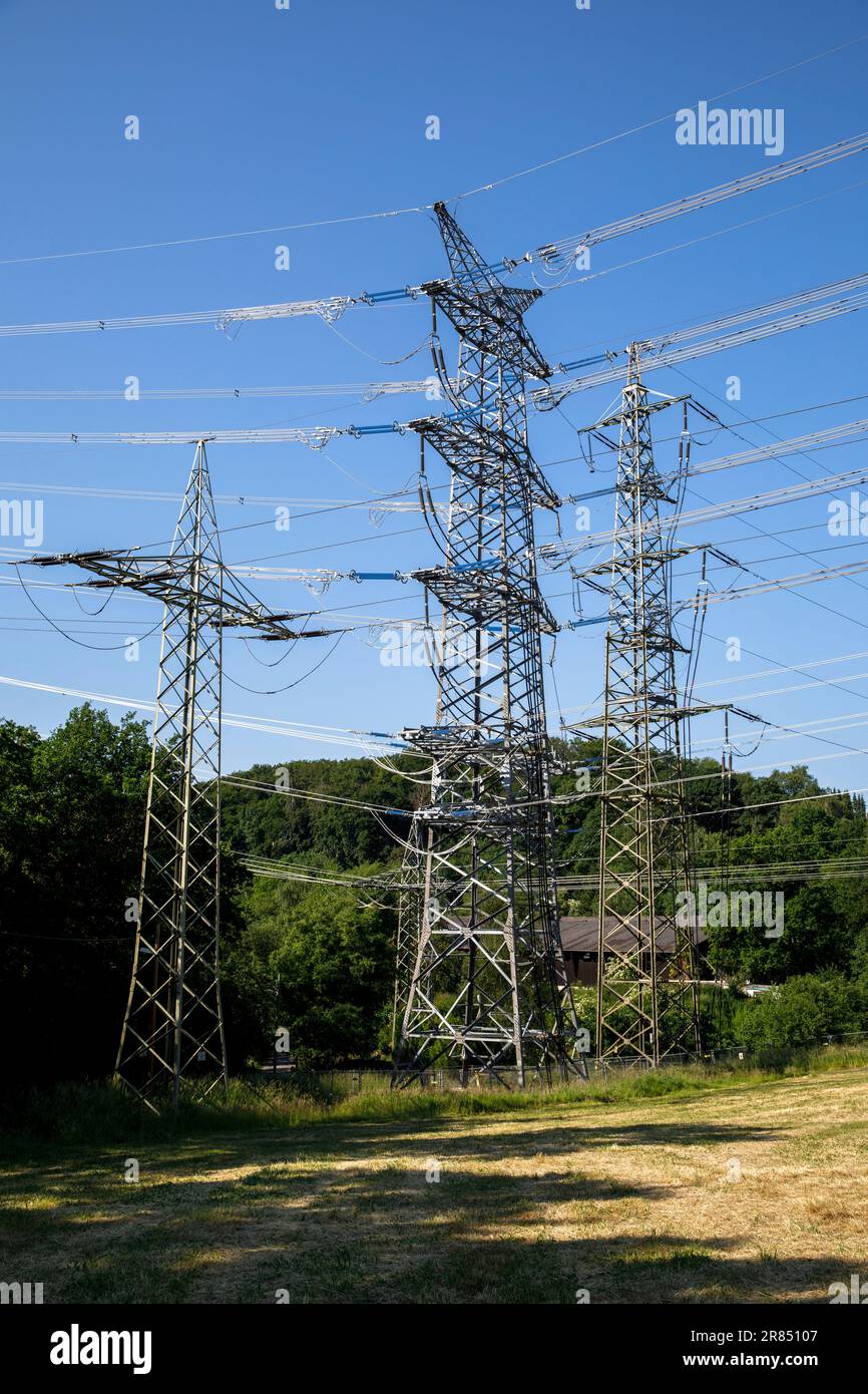 high-voltage pylons in Herdecke with 380-kilovolt line with pylons up ...
