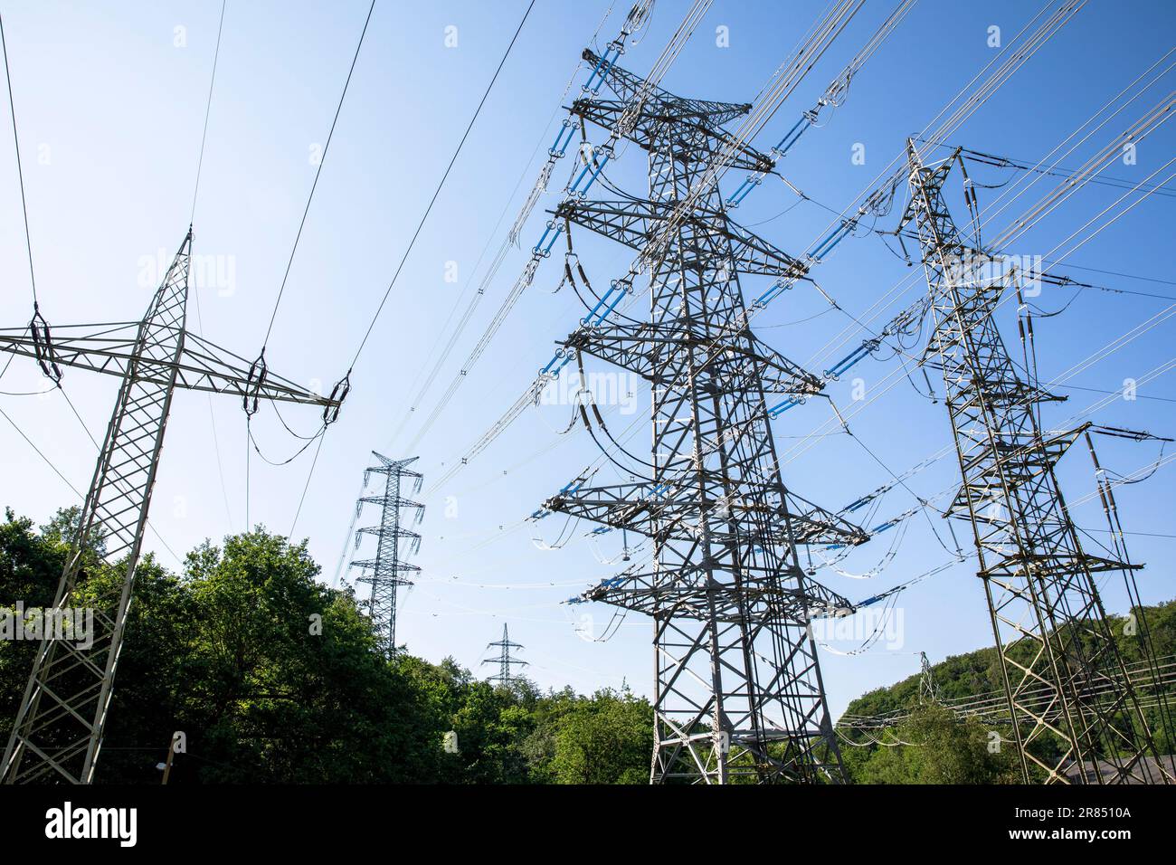 high-voltage pylons in Herdecke with 380-kilovolt line with pylons up ...