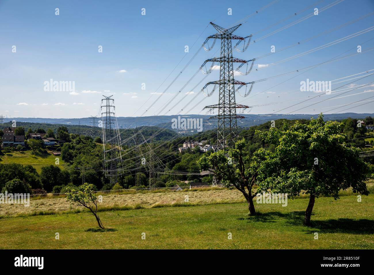 high-voltage pylons in Herdecke with 380-kilovolt line with pylons up ...