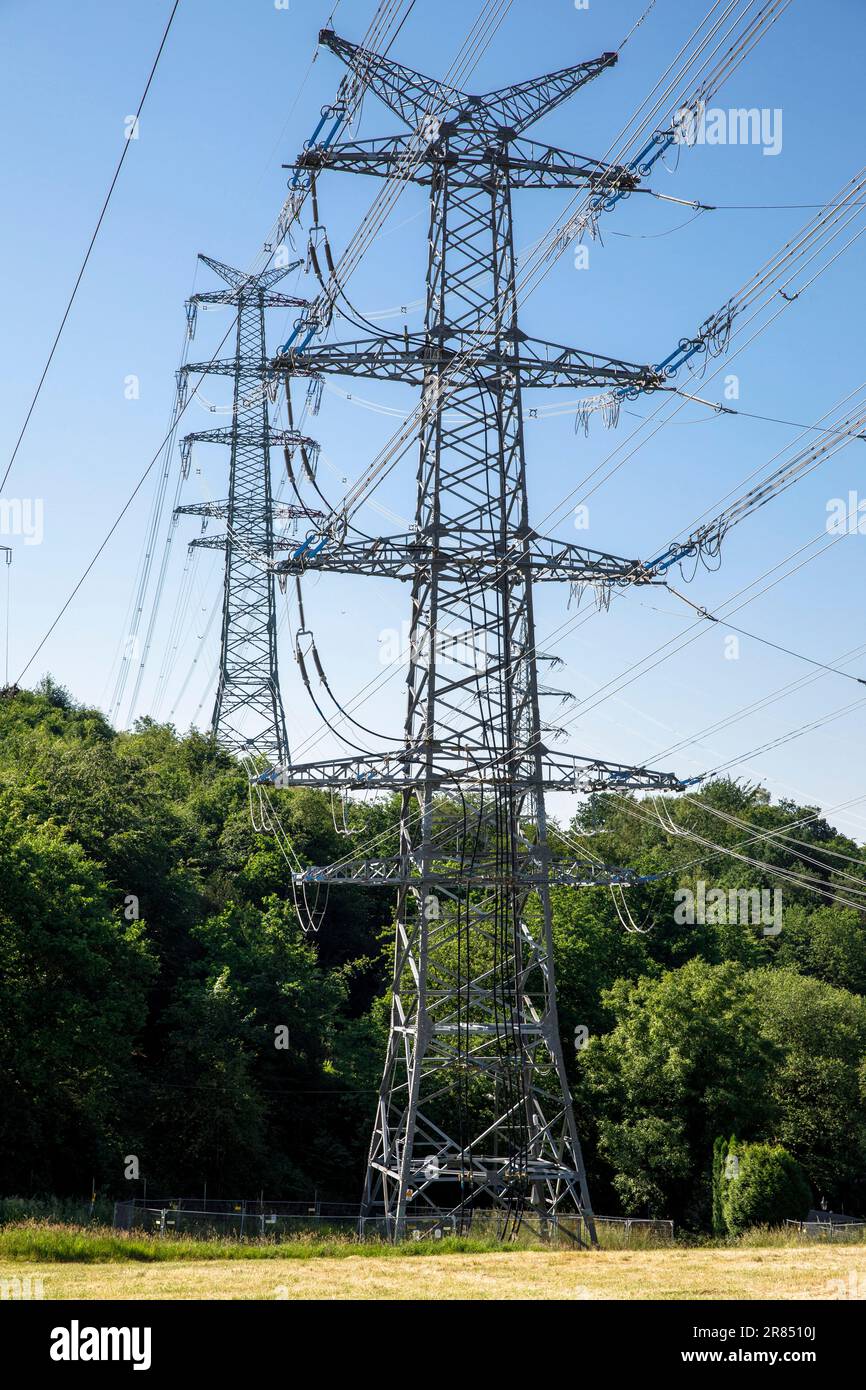 high-voltage pylons in Herdecke with 380-kilovolt line with pylons up ...