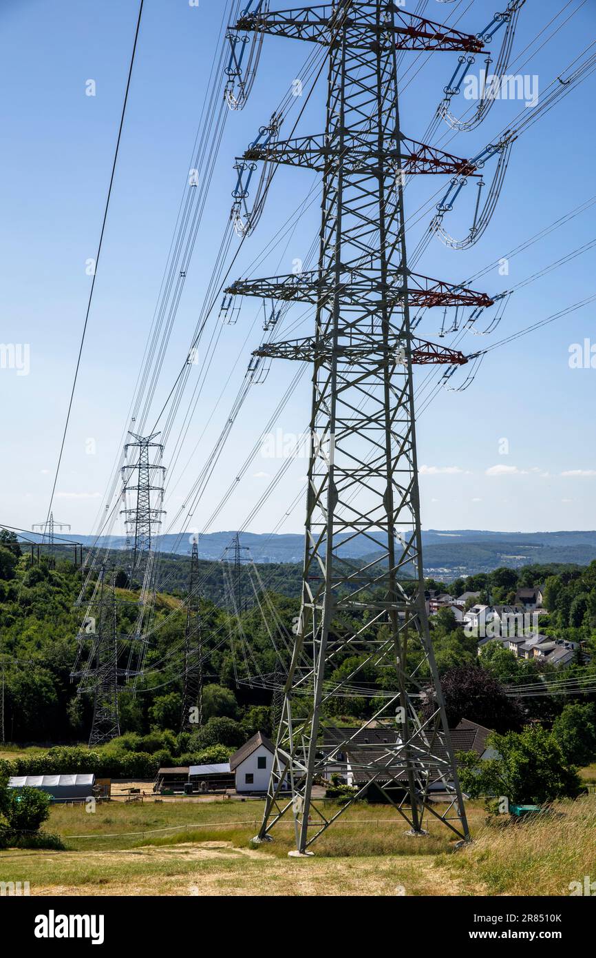 high-voltage pylons in Herdecke with 380-kilovolt line with pylons up ...