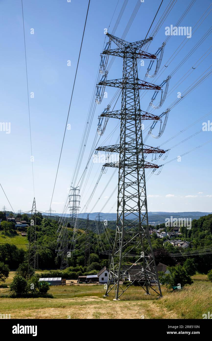 high-voltage pylons in Herdecke with 380-kilovolt line with pylons up ...