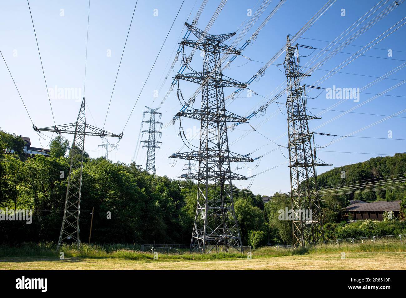 high-voltage pylons in Herdecke with 380-kilovolt line with pylons up ...