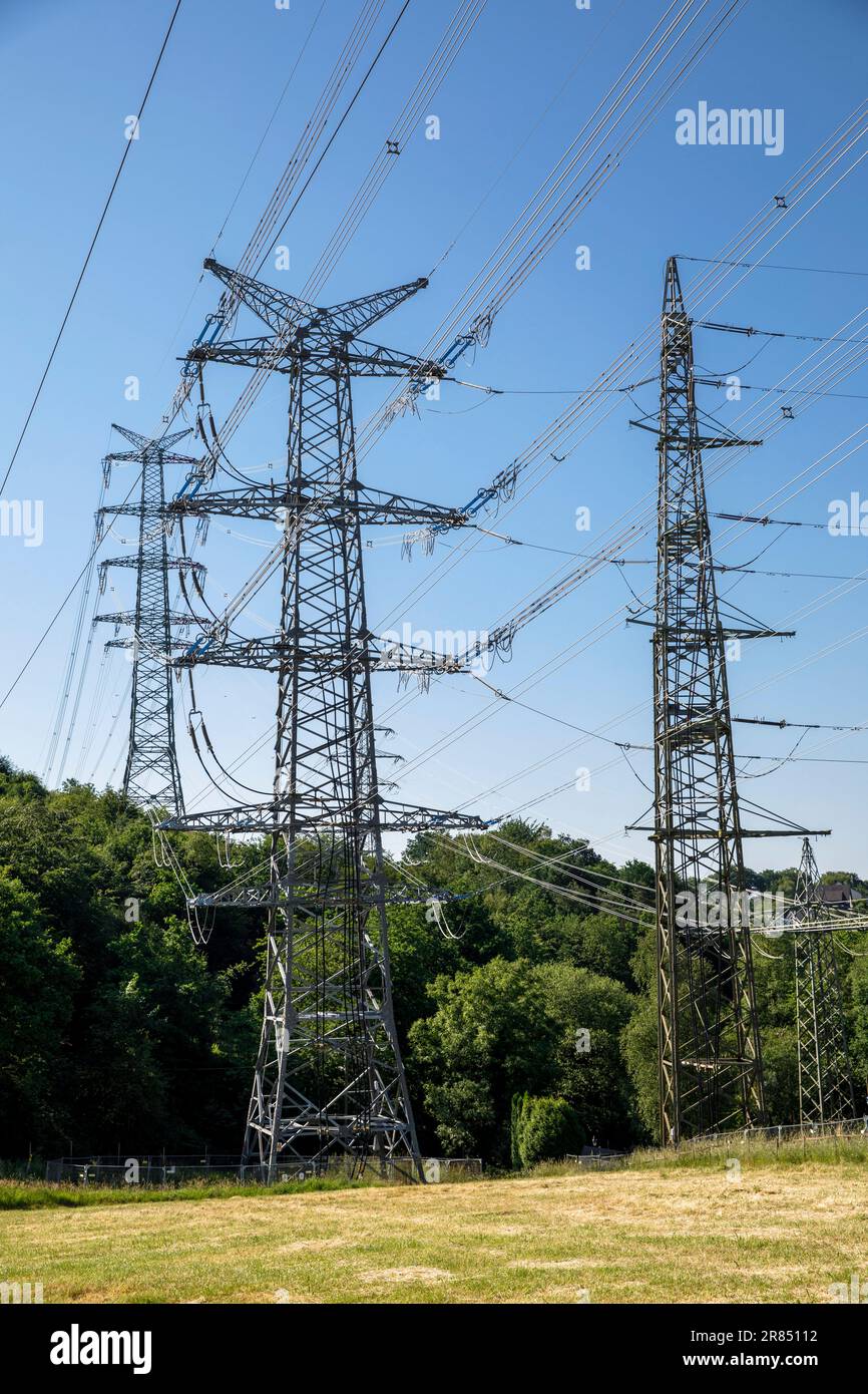 high-voltage pylons in Herdecke with 380-kilovolt line with pylons up ...