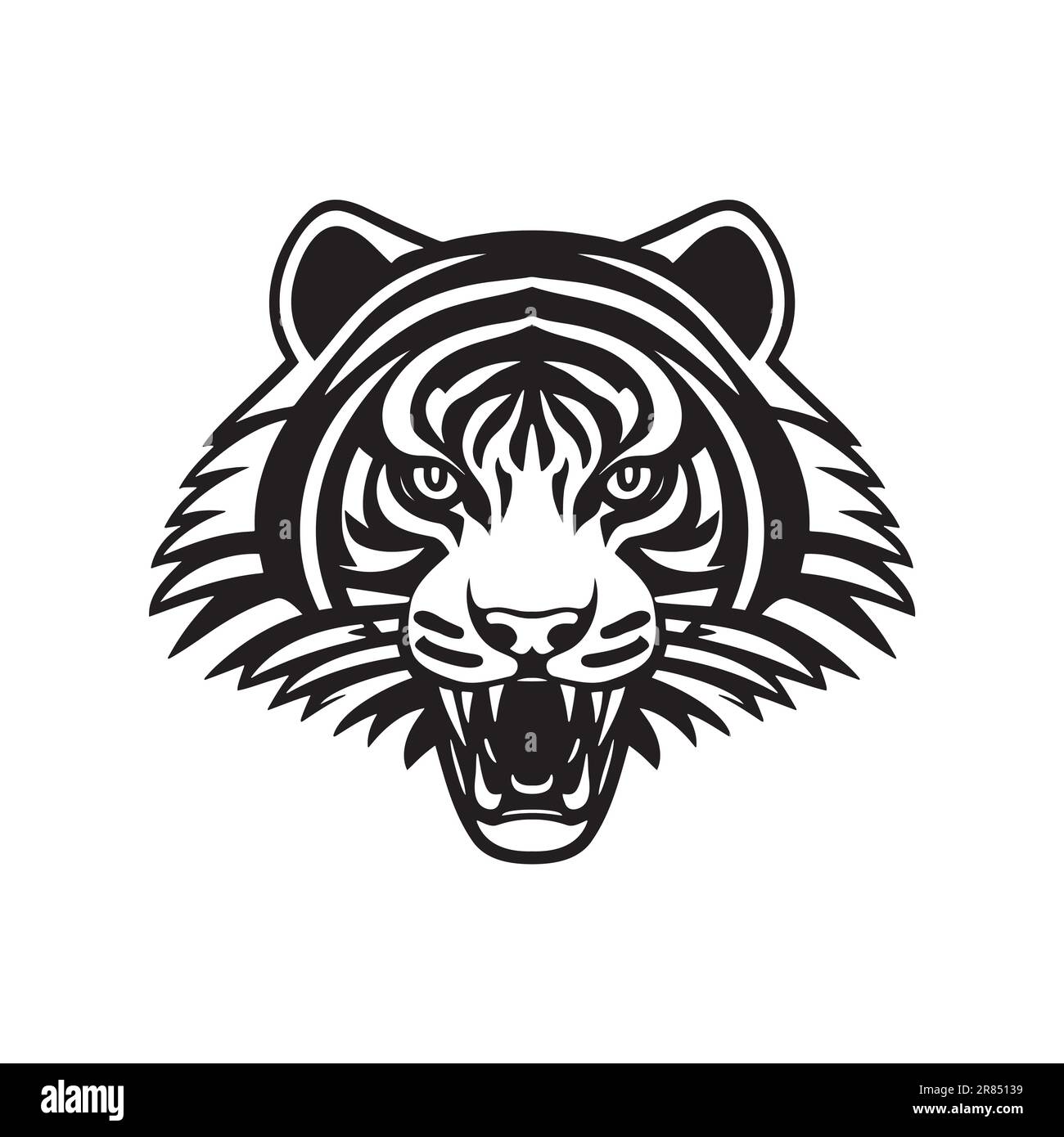 Tiger head black and white vector icon. Template for logo, emblem or ...