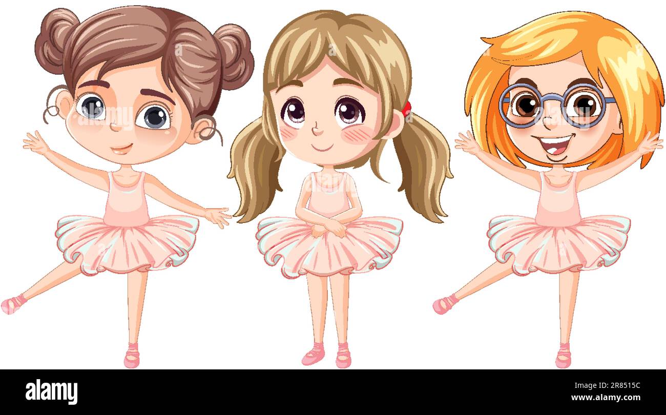 Set of cute ballet dancer cartoon character illustration Stock Vector ...