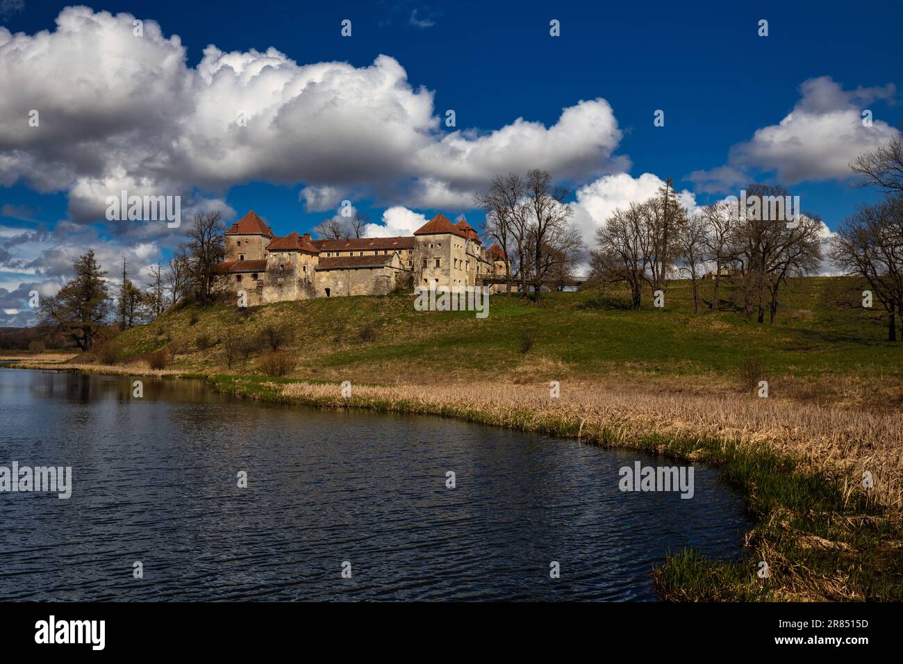 Beautiful landscape photography of the Svirzh Castle. Beautiful, spring ...