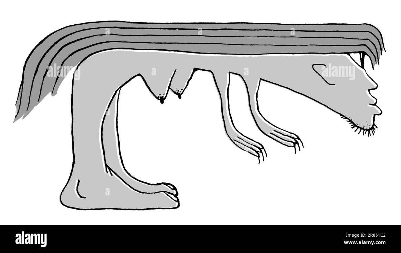 Fantasy mutan androgynous human monochrome colors isolated drawing ...