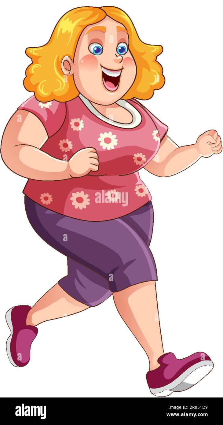 Chubby Woman Running Pose Cartoon Character illustration Stock Vector ...