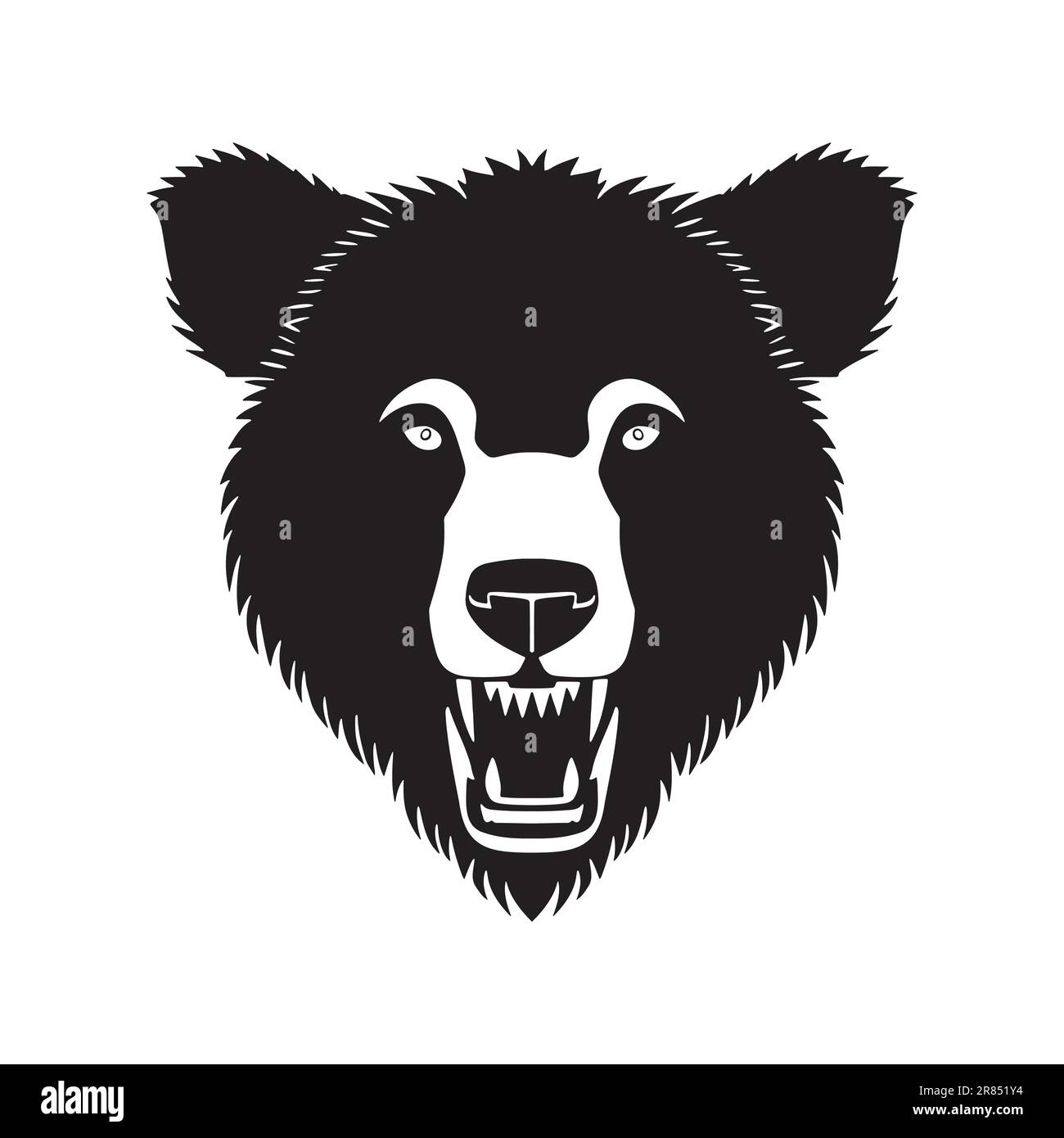 Bear head black and white vector icon. Template for logo, emblem or ...