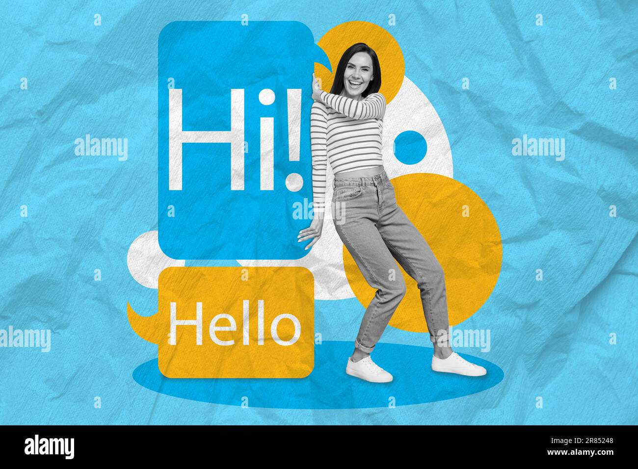 Composite collage picture of mini black white colors girl push big ...