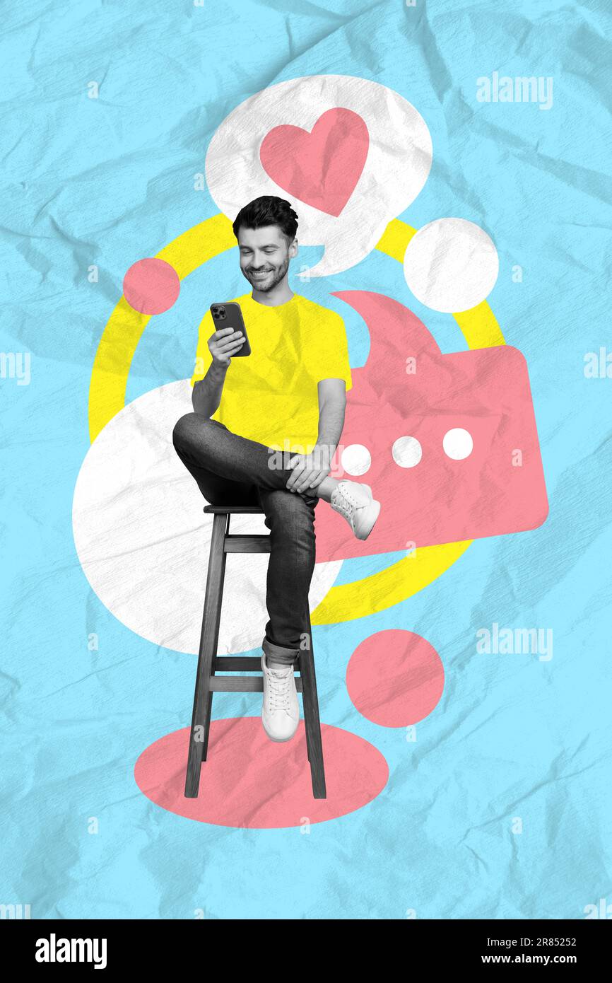 Vertical poster collage sketch picture of funny man sit chair bar relax ...