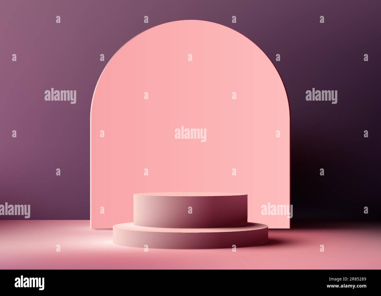 3D realistic empty pink podium platform stand with geometric rounded ...
