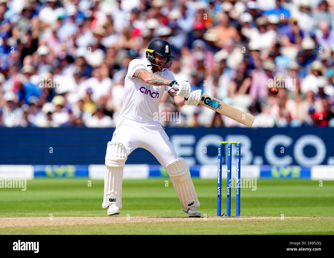 England's Ben Stokes bats during day four of the first Ashes test match ...
