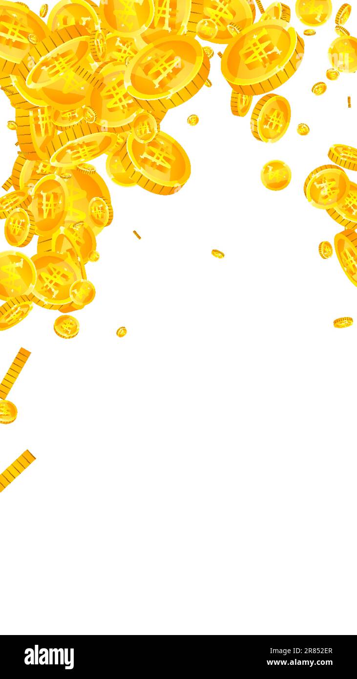 Korean won coins falling. Scattered gold WON coins. Korea money. Great ...