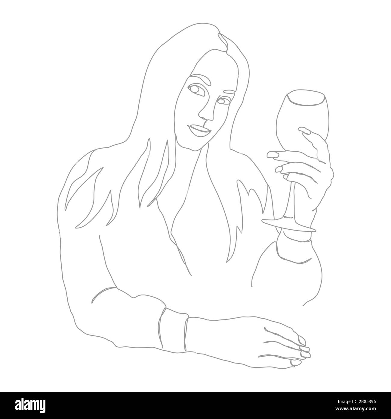 Abstract portrait of a woman with a glass in a linear style ...