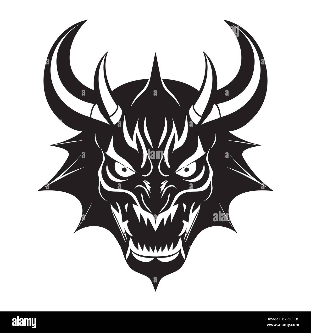 Devil head black and white vector icon. Template for logo, emblem or ...
