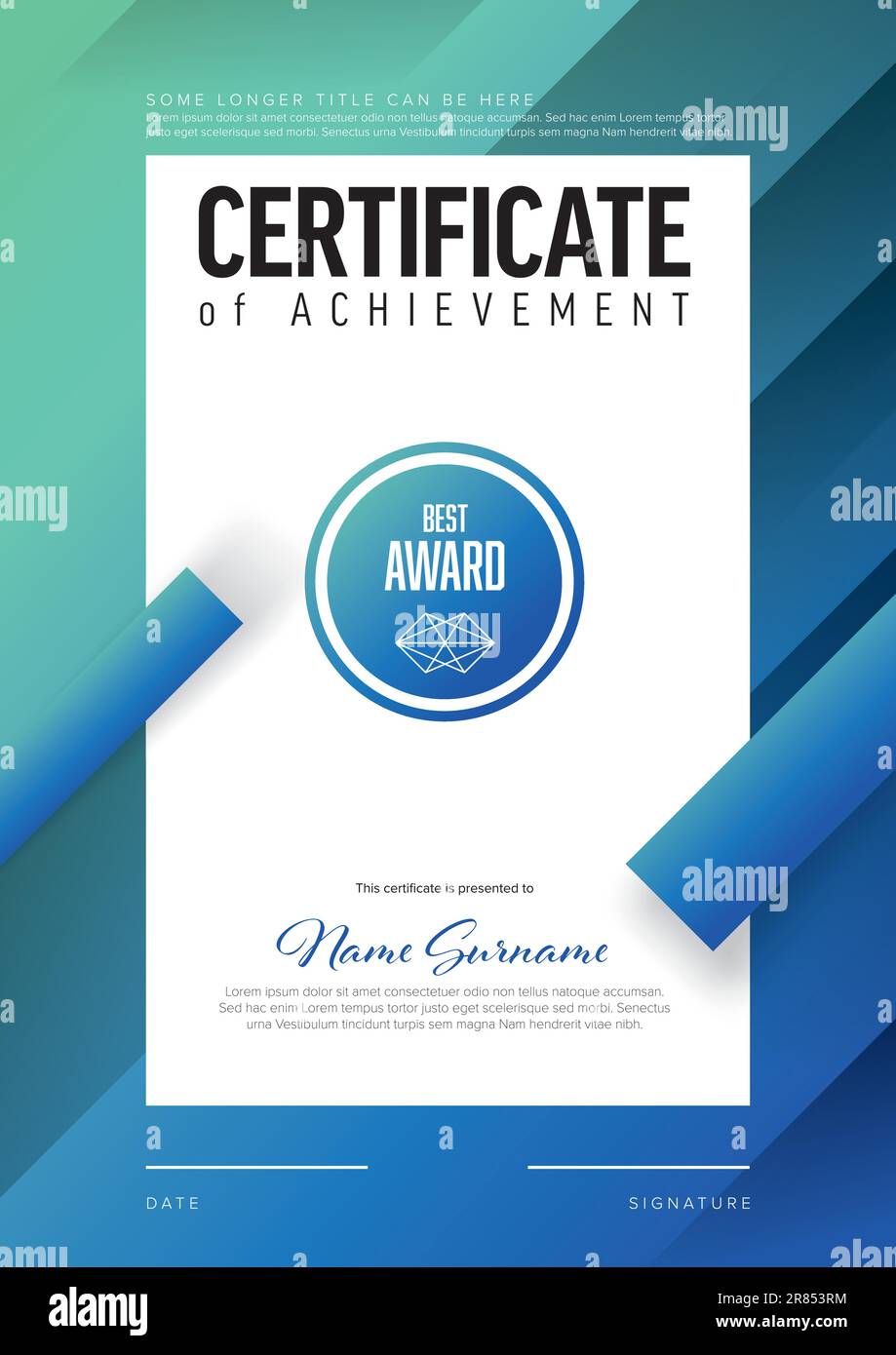 Modern blue and green certificate of achievement template with place ...