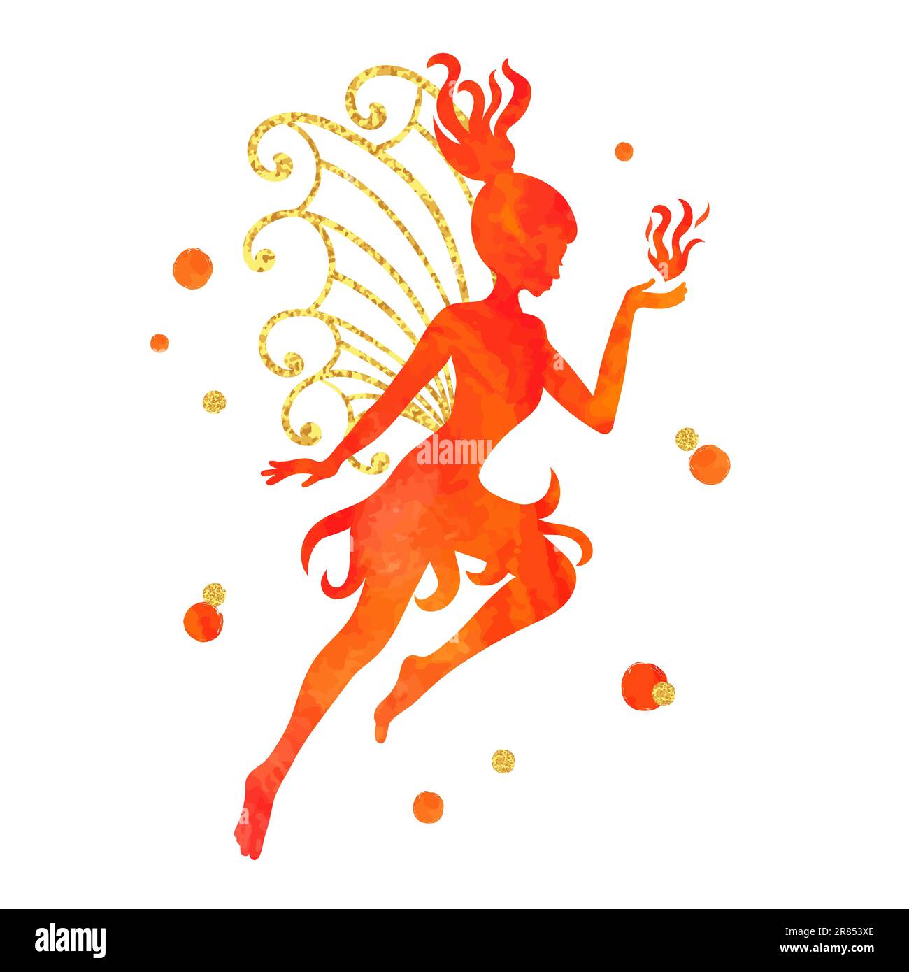 Watercolor fiery fairy isolated on white. Vector illustration Stock ...