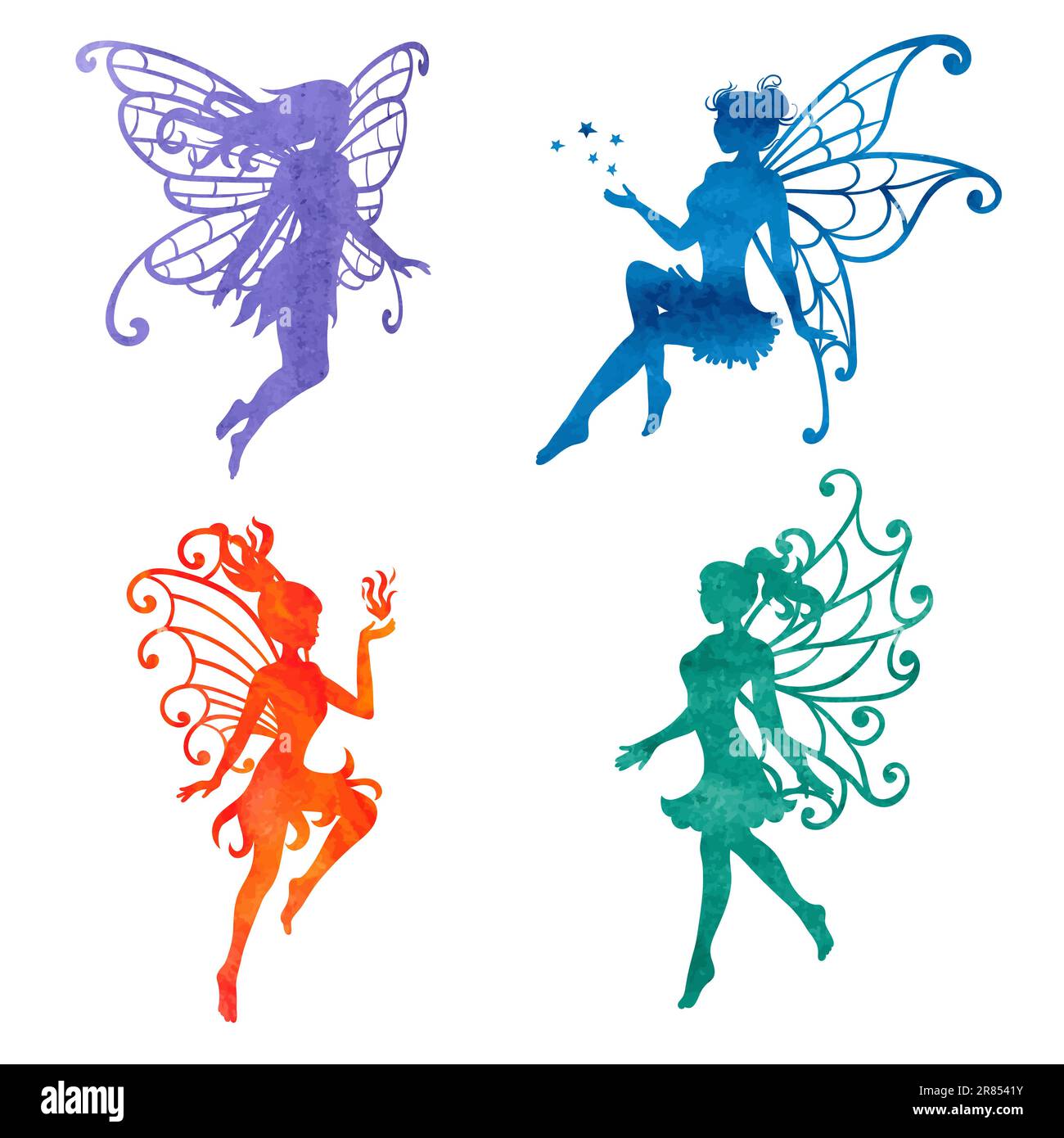 Set of watercolor fairy. Vector illustrations isolated on white Stock ...