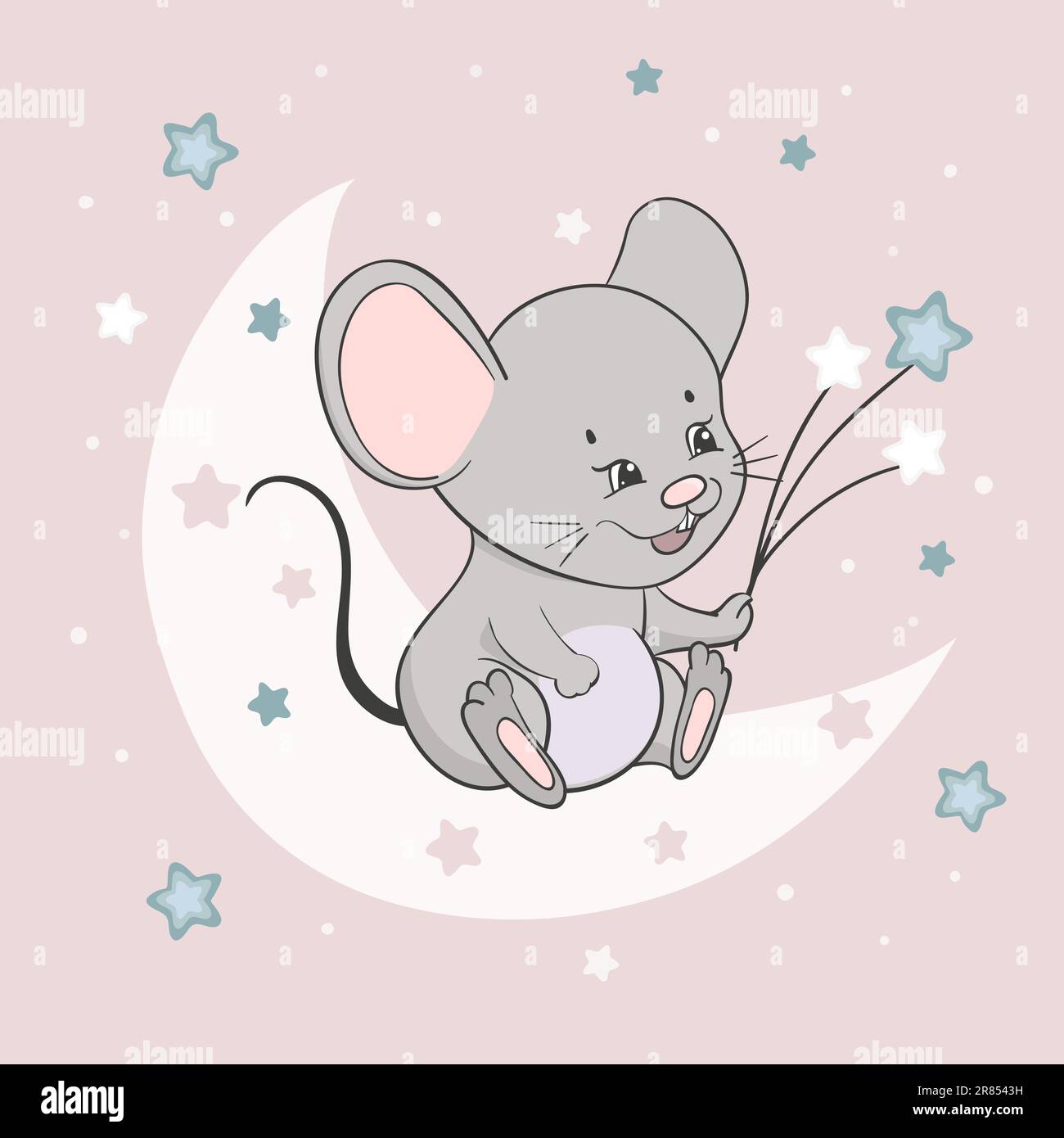 Cute little mouse on the moon. Sweet dreams vector illustration for ...