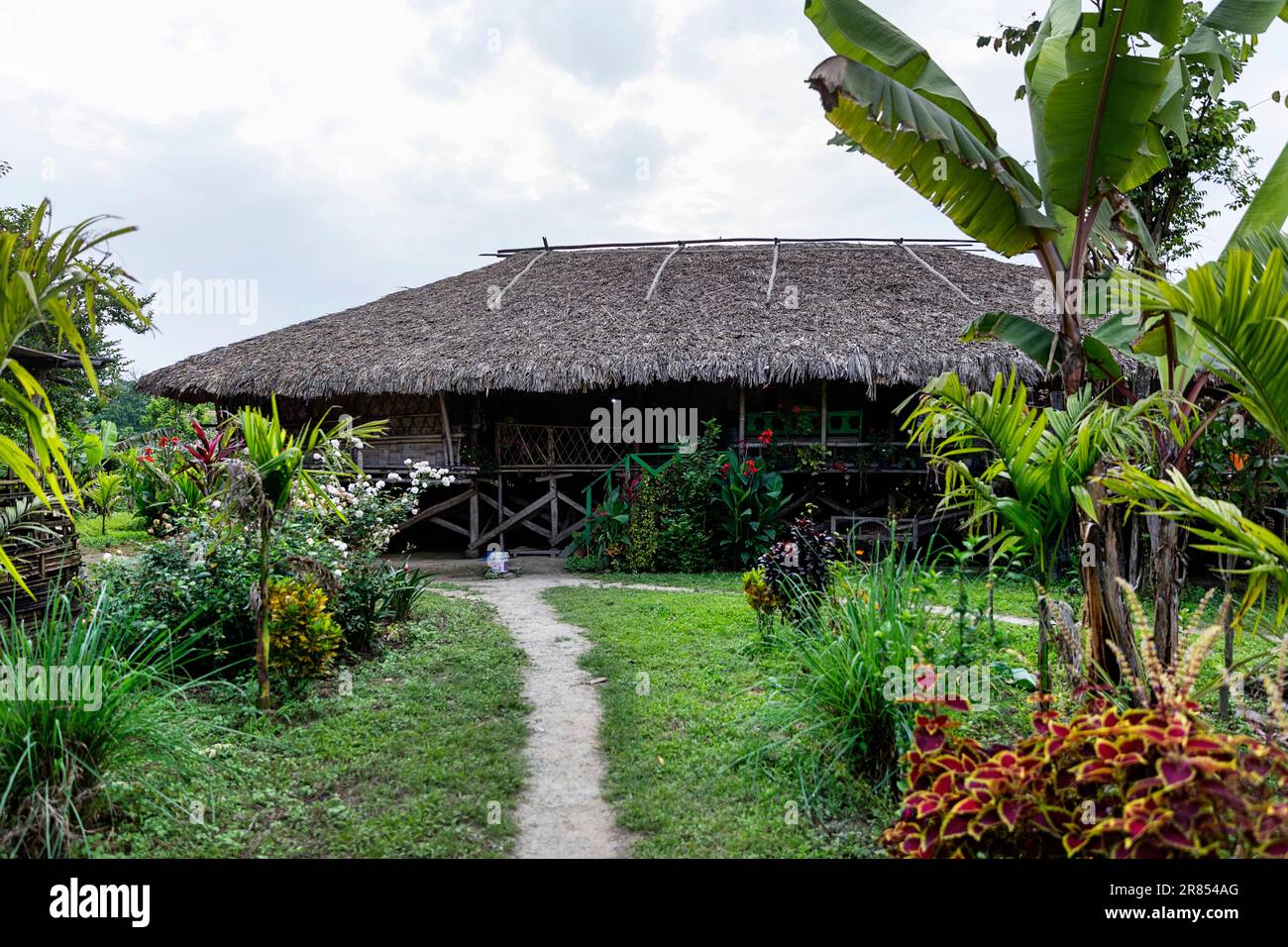 Traditional wooden house of Adi Minyong tribe with lush garden from ...