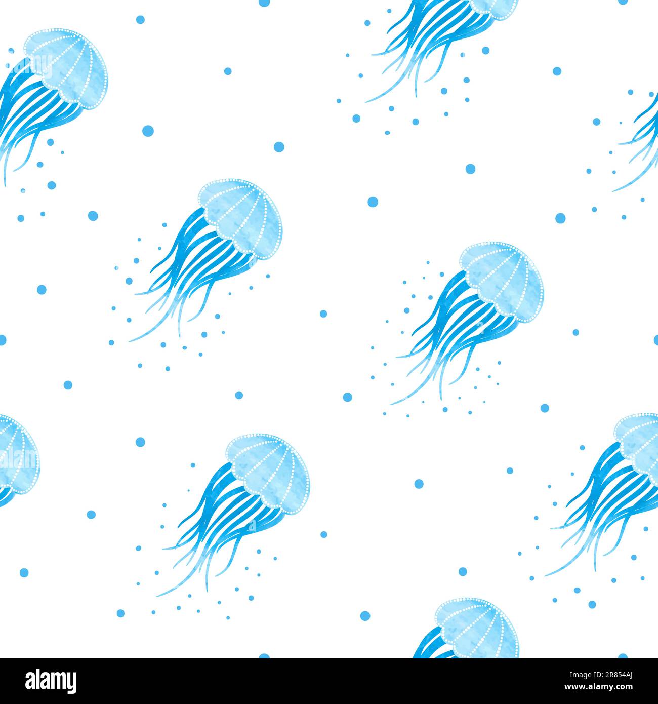 Seamless pattern with blue watercolor jellyfish. Vector sea background ...