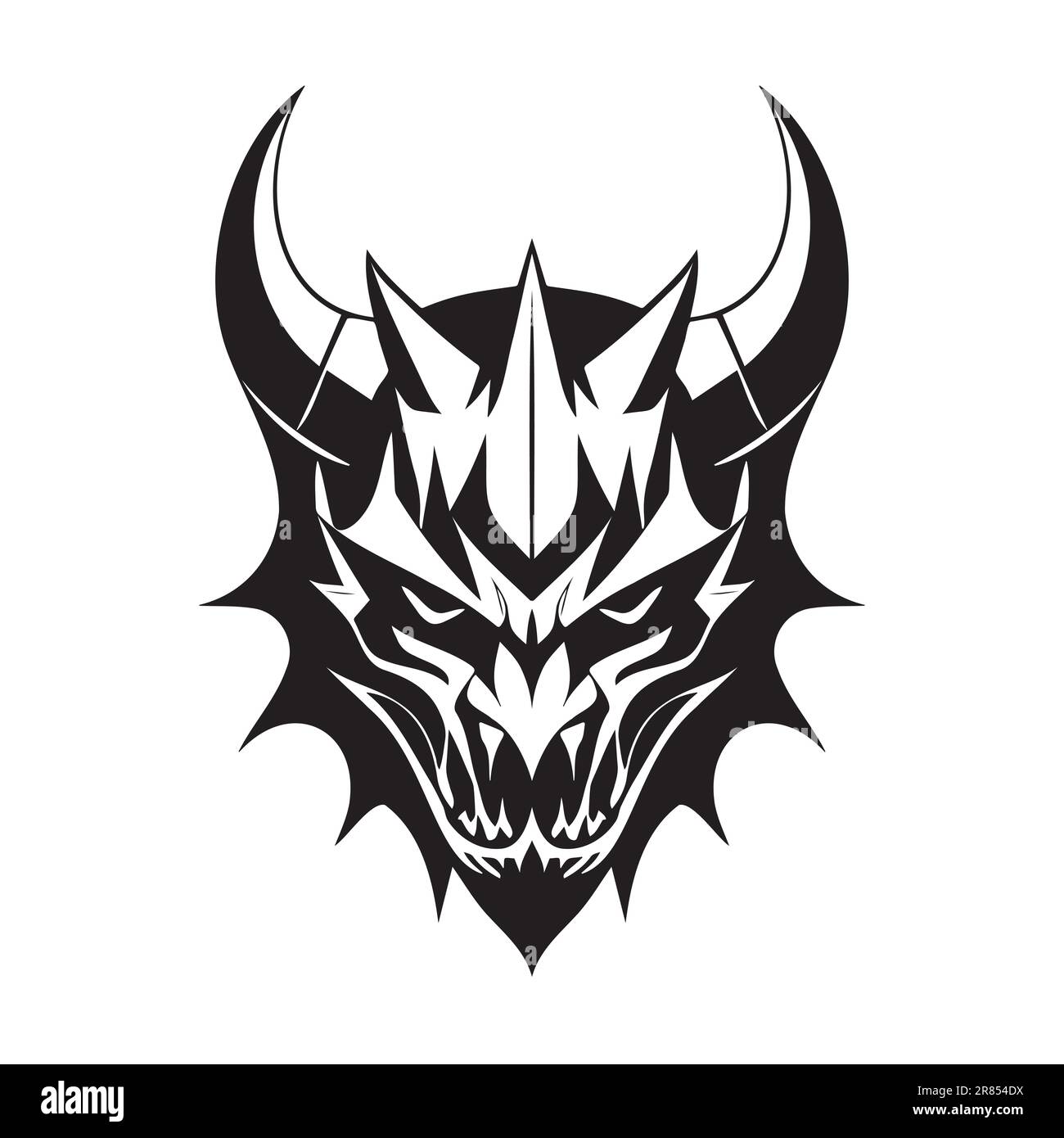 Devil head black and white vector icon. Template for logo, emblem or ...