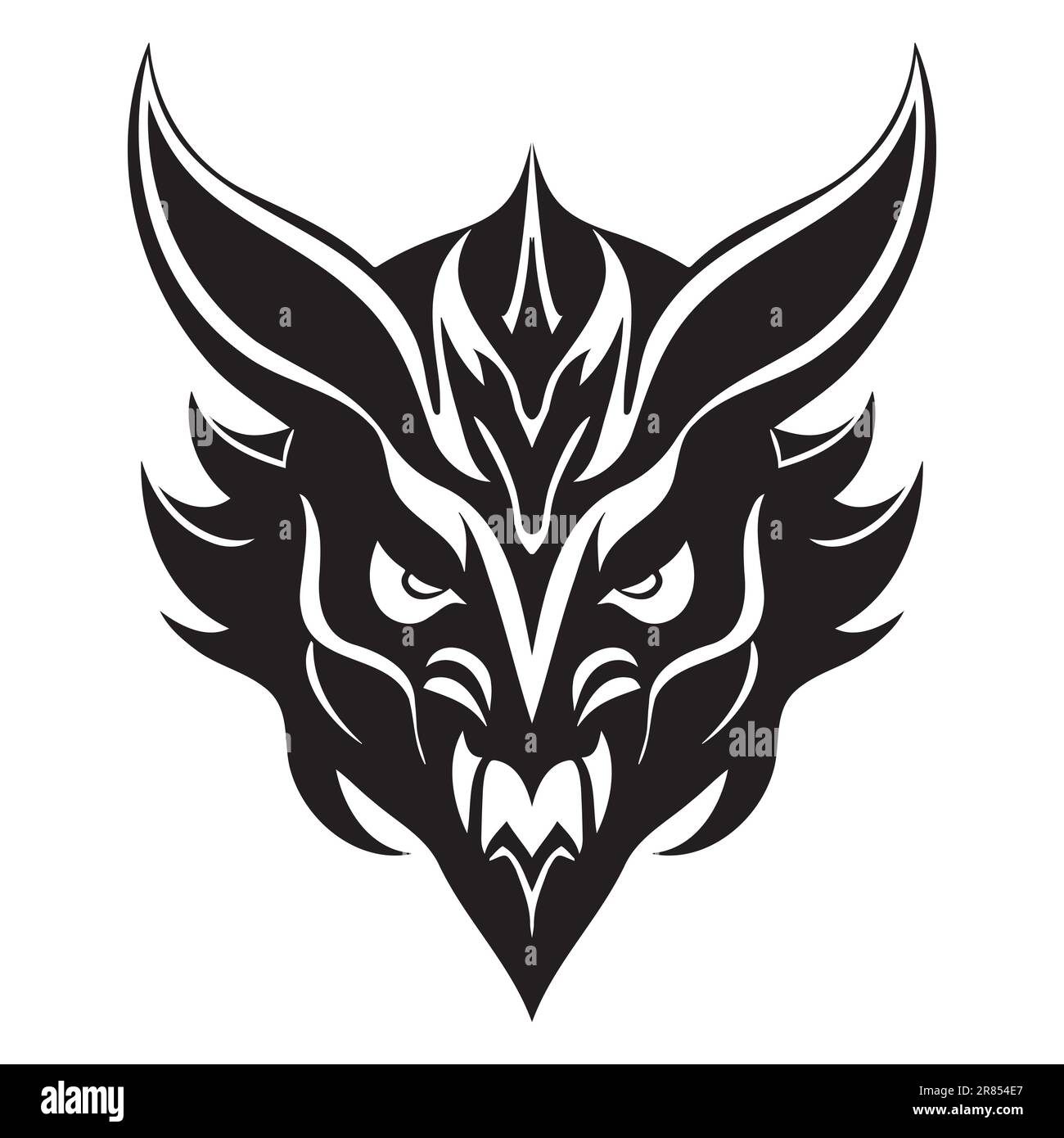 Devil head black and white vector icon. Template for logo, emblem or ...