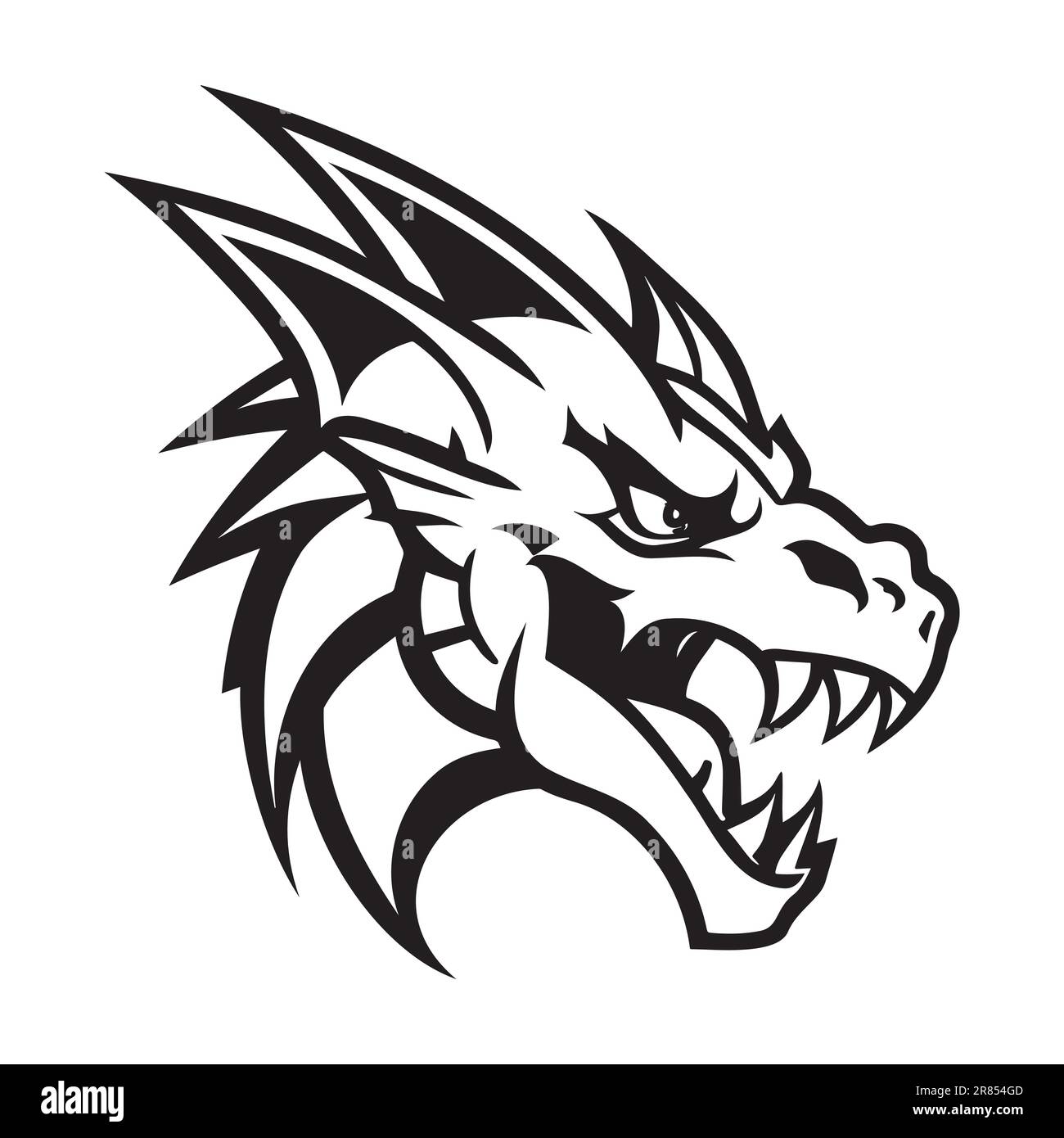 Dragon head black and white vector icon. Template for logo, emblem or ...