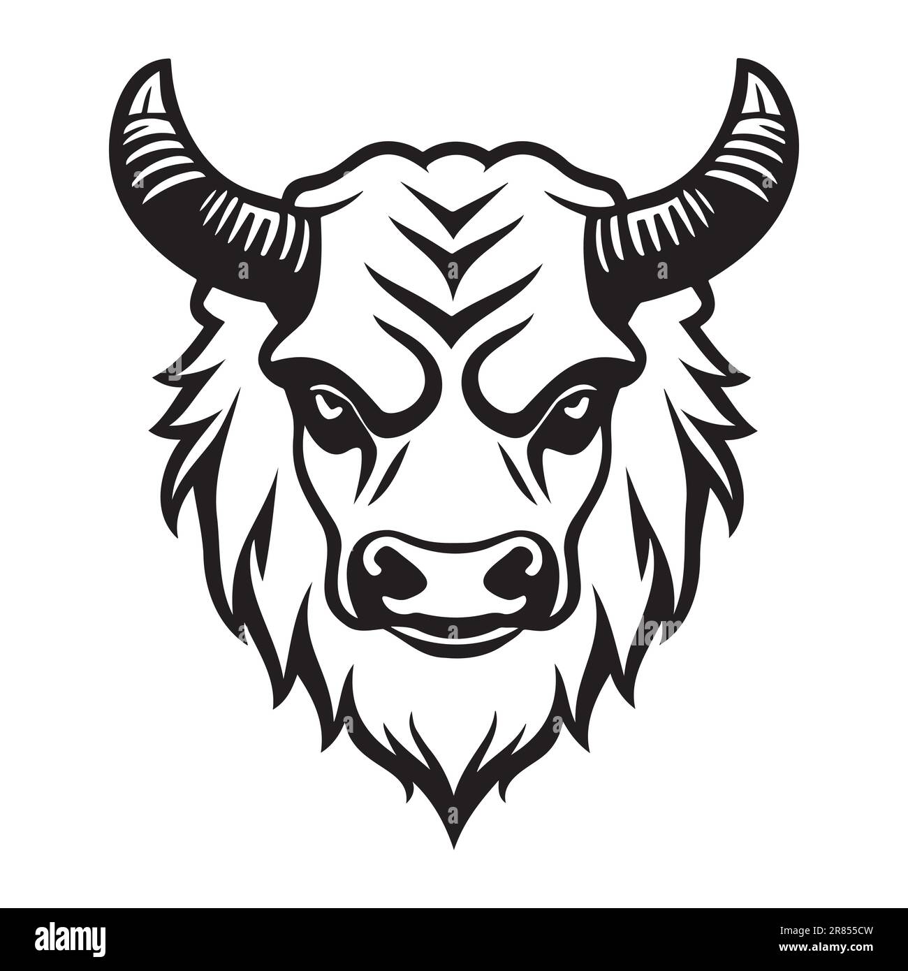 Bull head black and white vector icon. Template for logo, emblem or ...