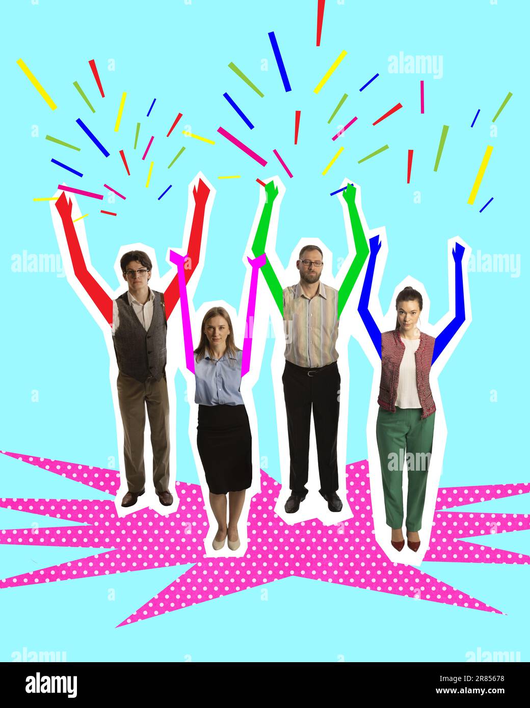 Office workers, employees in formal wear standing with serious ...