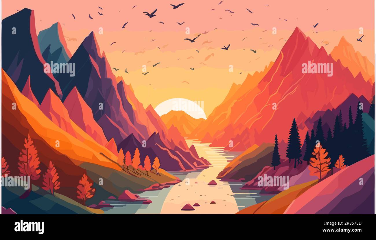 Beautiful autumn sunset river in Stock Vector Images - Alamy