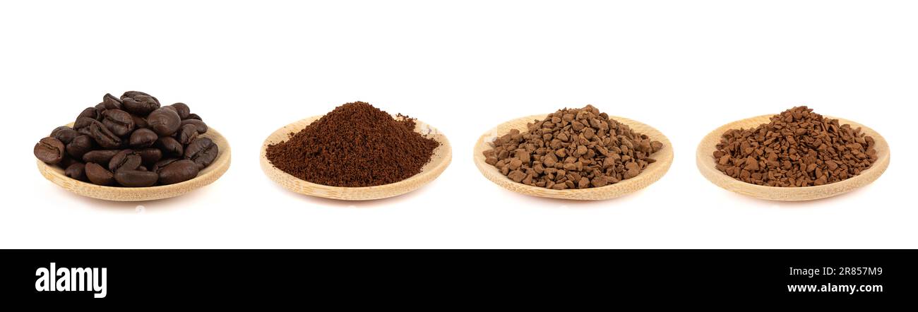 Coffee beans, ground coffee and instant coffee granulated and ...