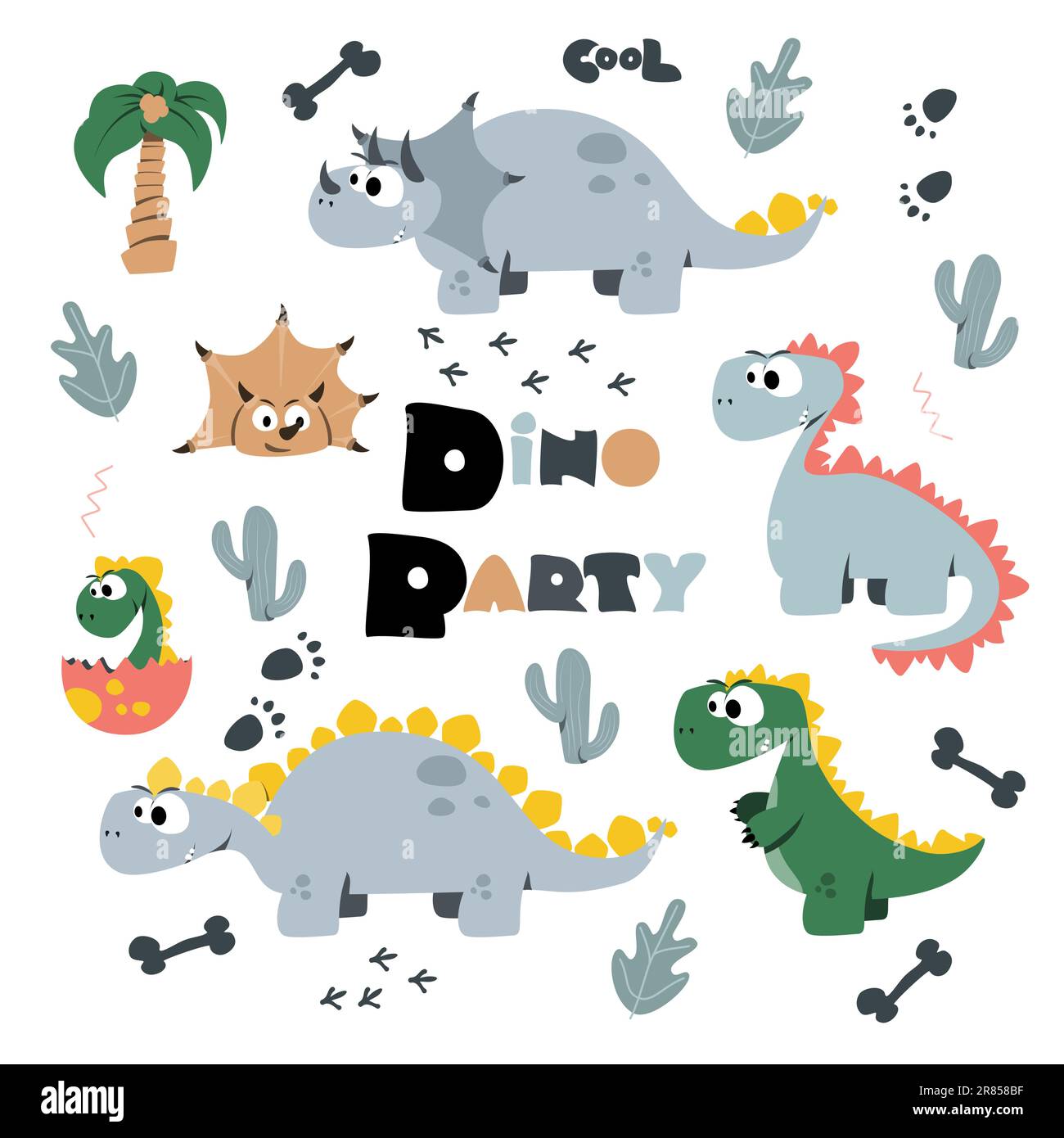 A large set of adorable drawings of dinosaur characters. Set for ...