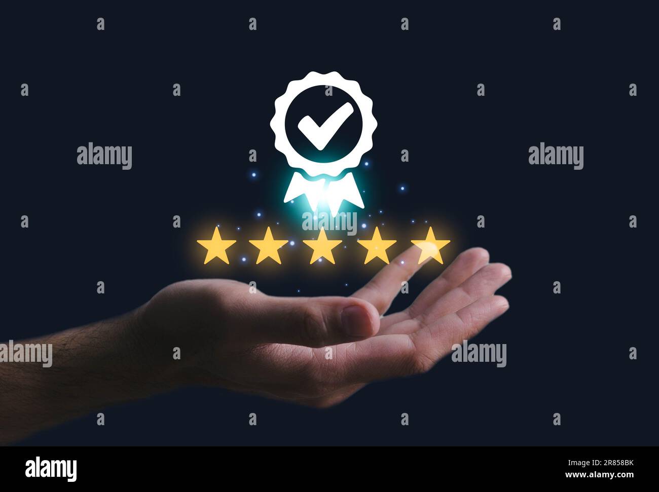 Businessman Hand shows the sign of the top service the best Quality ...