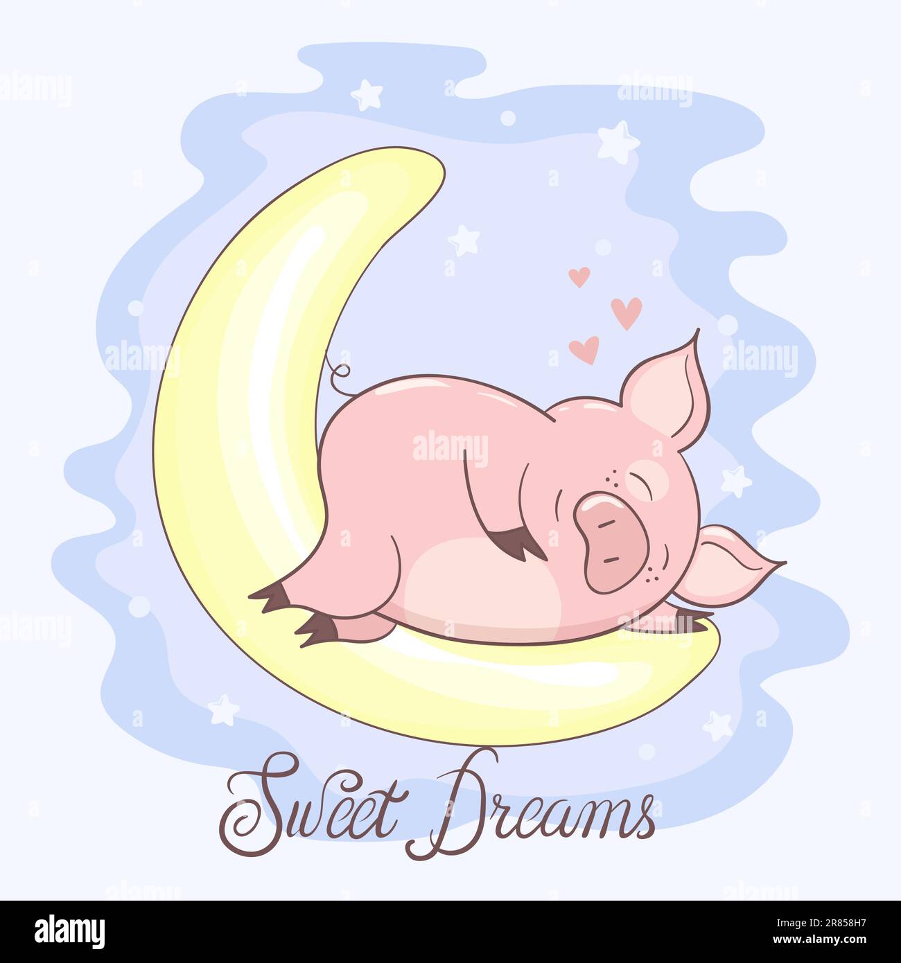 Cute sleeping pig on the moon. Sweet dreams vector illustration Stock ...