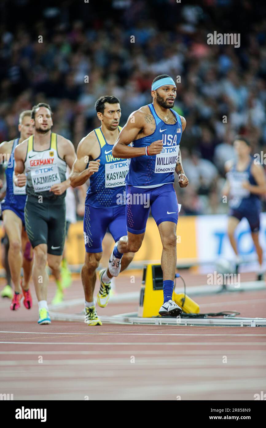 Devon Williams participating in the decathlon at the World Athletics ...