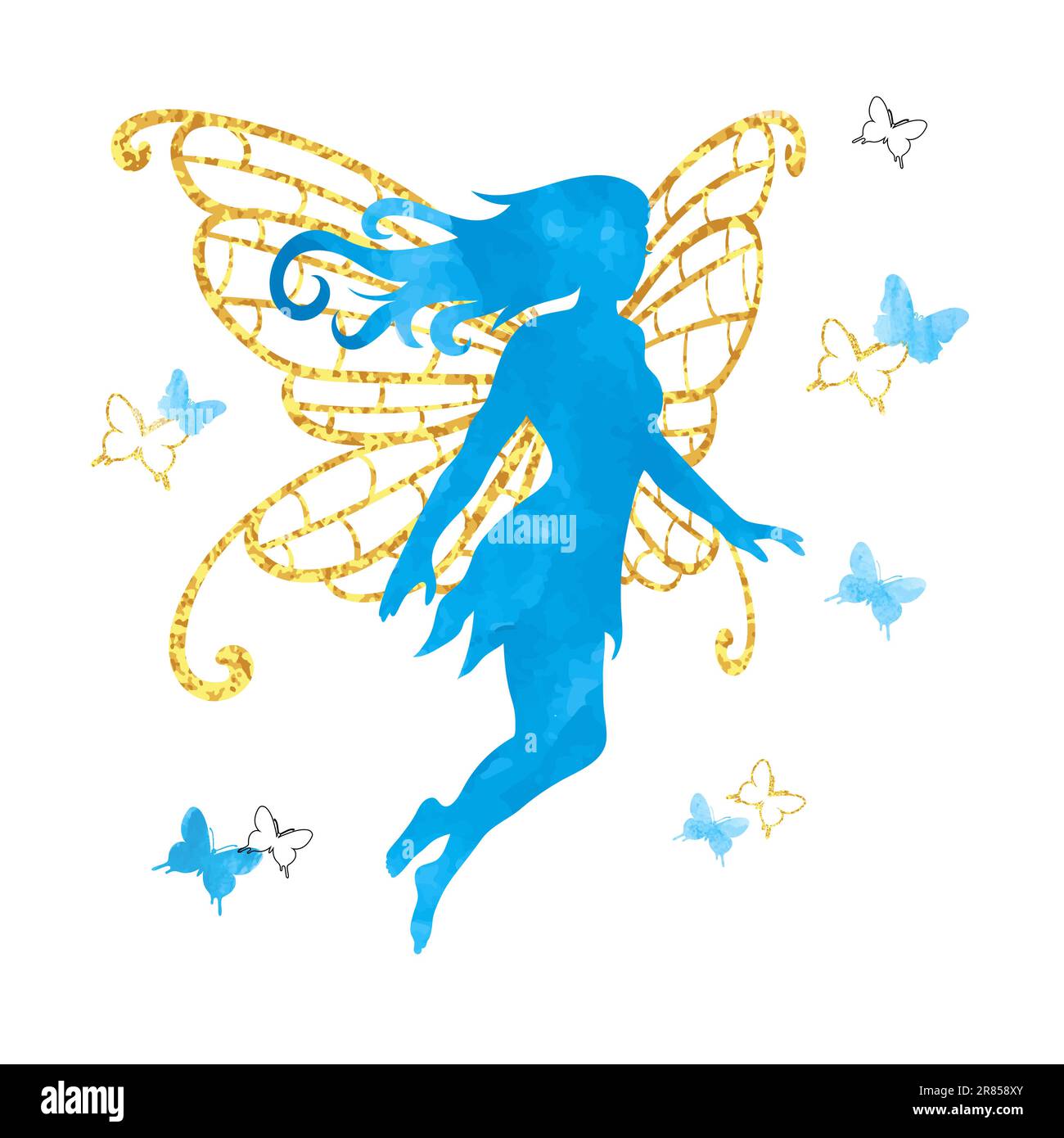 Watercolor fairy with butterflies. Vector magical illustration Stock ...
