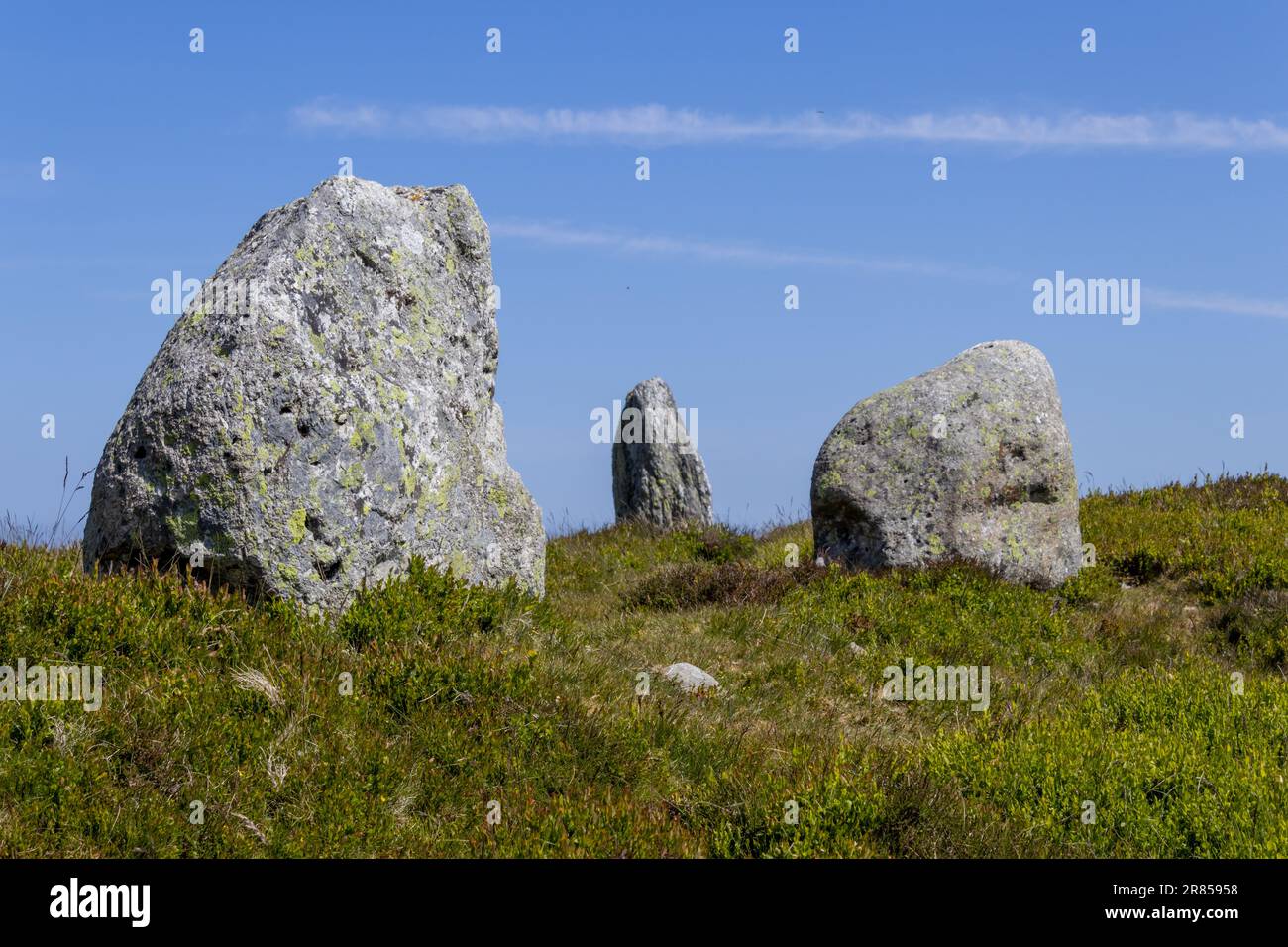 The Druid's Circle, or Meini Hirion in Welsh, above the village of ...