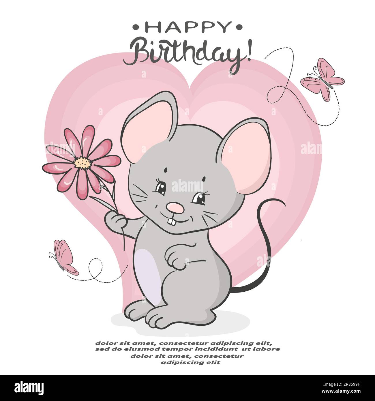 Cute cartoon mouse with a flower. Vector illustration for kids. Happy ...
