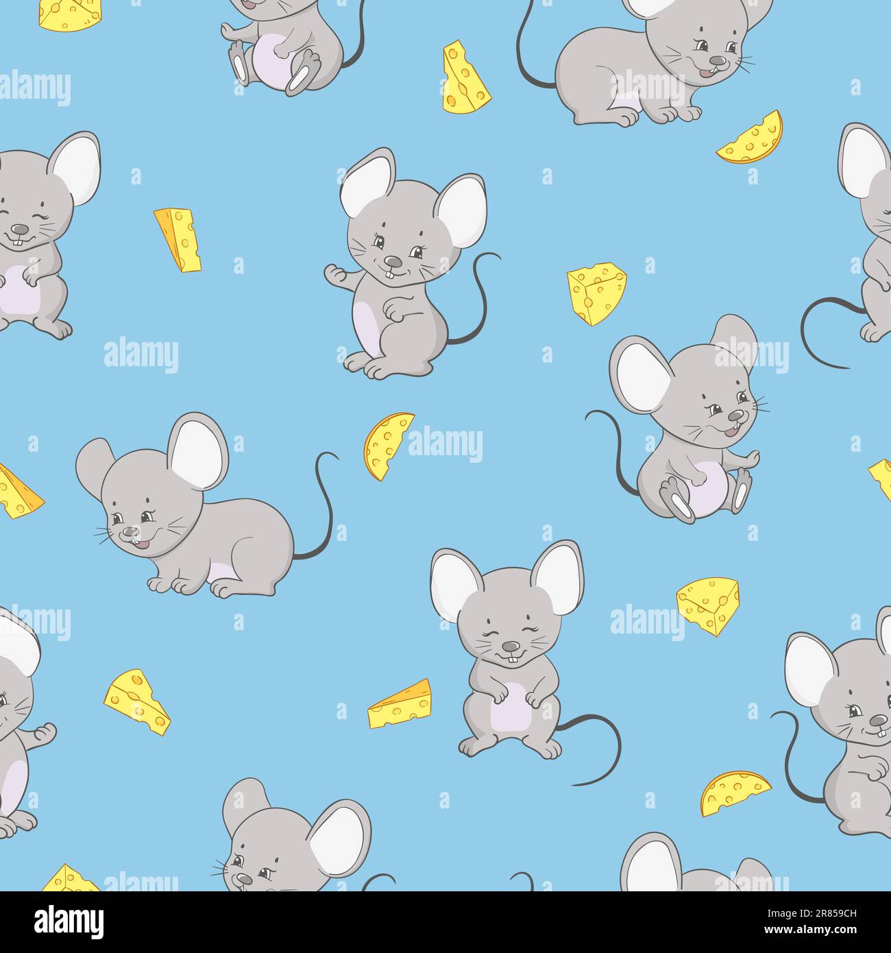 Seamless pattern with cute cartoon mice and cheese. Vector mouse ...