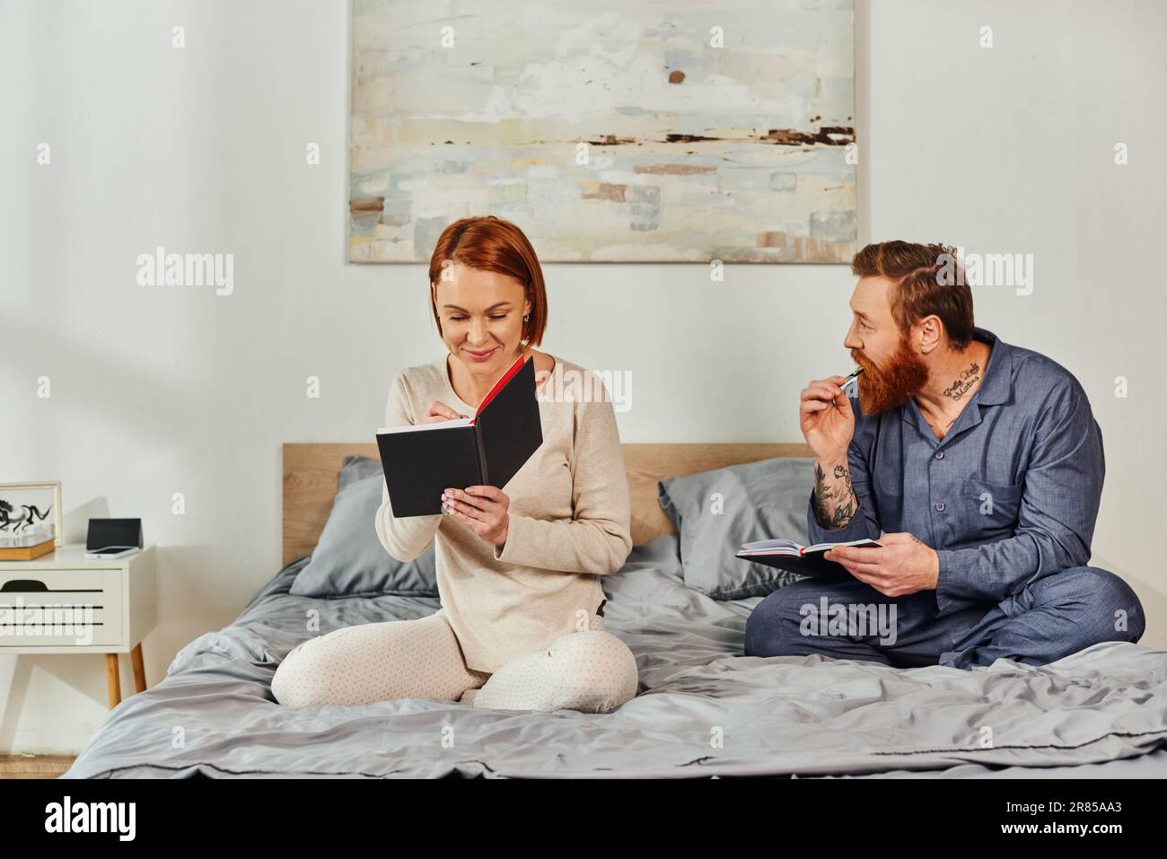 writing experience, notebook romance, married couple taking notes, day ...