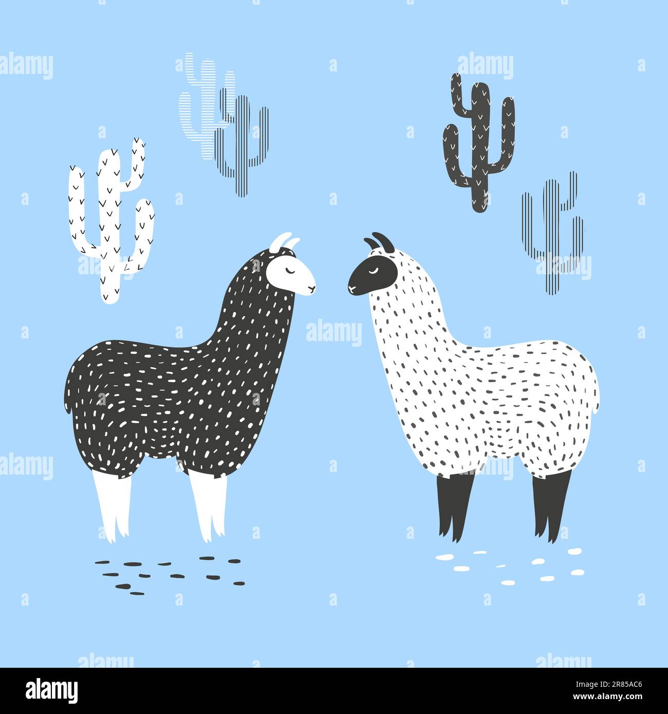 Vector illustration of two cute llamas and cactus Stock Vector Image ...