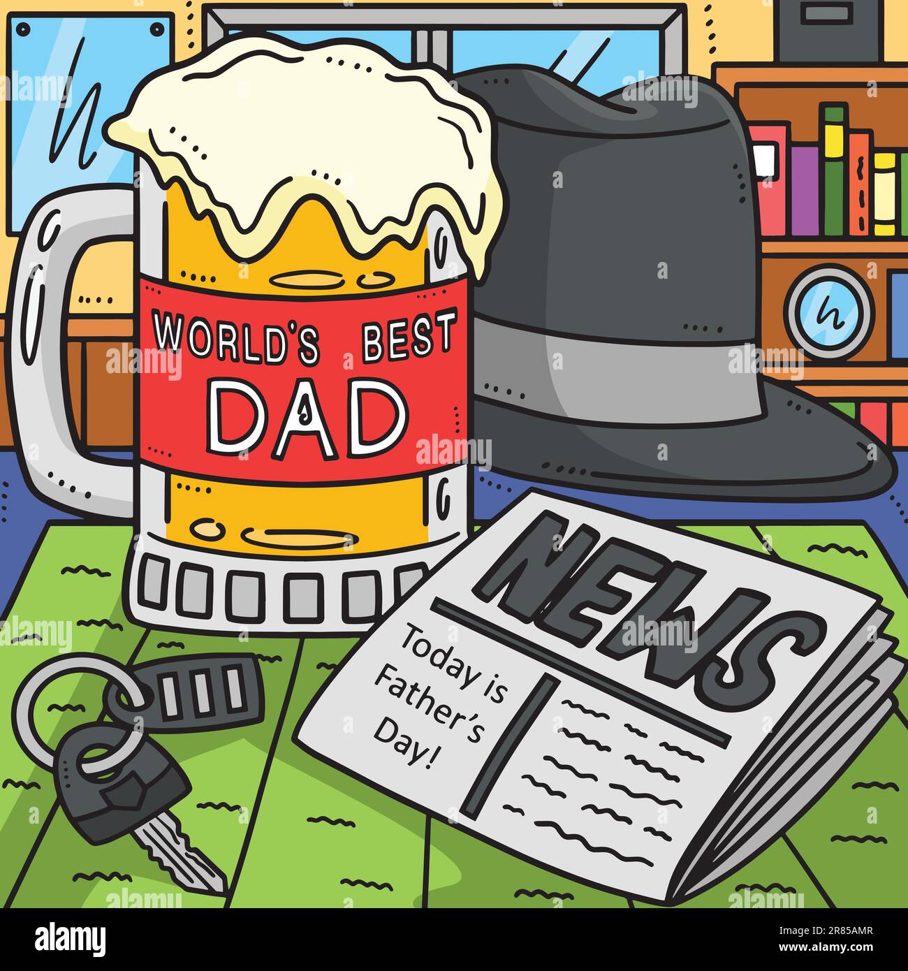 Fathers Day Worlds Best Dad Colored Cartoon Stock Vector Image & Art ...