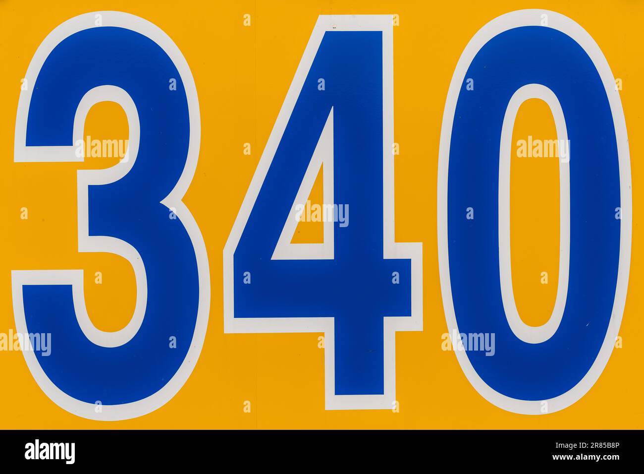 340 foot ft baseball field distance sign in yellow and blue mounted on ...