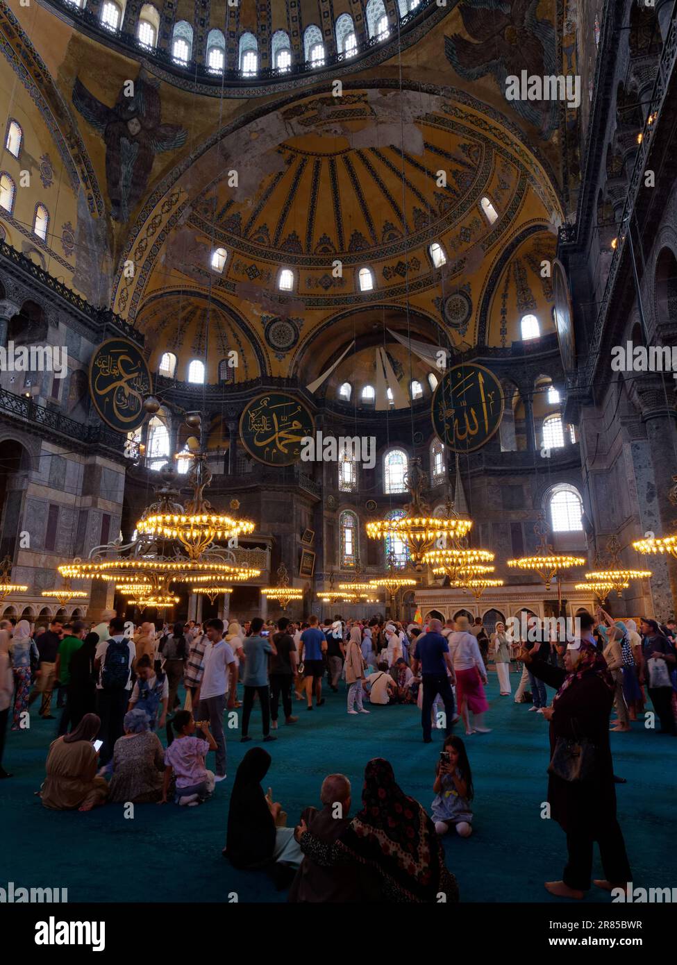 Visitors inside the Hagia Sophia Mosque in Istanbul, Turkey Stock Photo ...