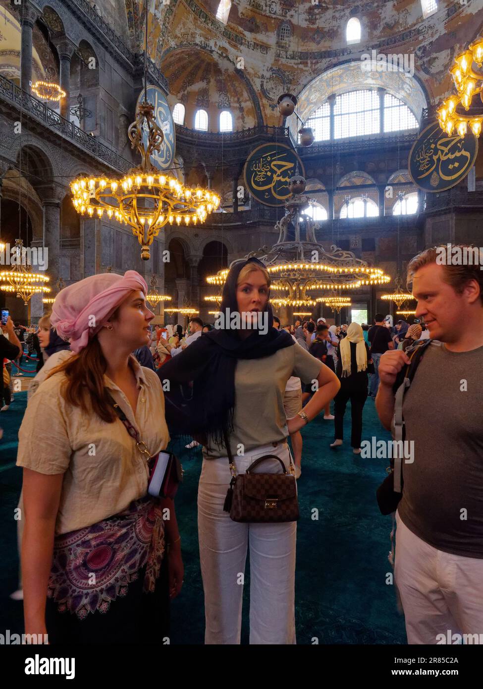 Visitors inside the Hagia Sophia Mosque in Istanbul, Turkey Stock Photo ...