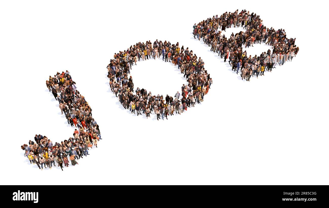 Concept or conceptual large community of people forming JOB word. 3d ...